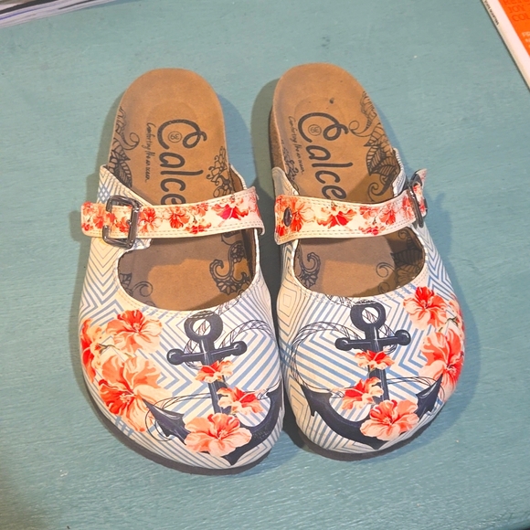Calceo | Shoes | Calceo Clogs Anchor And Hibiscus | Poshmark